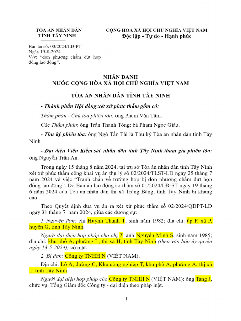 Vụ Án Chấm Dứt HDLD | PDF