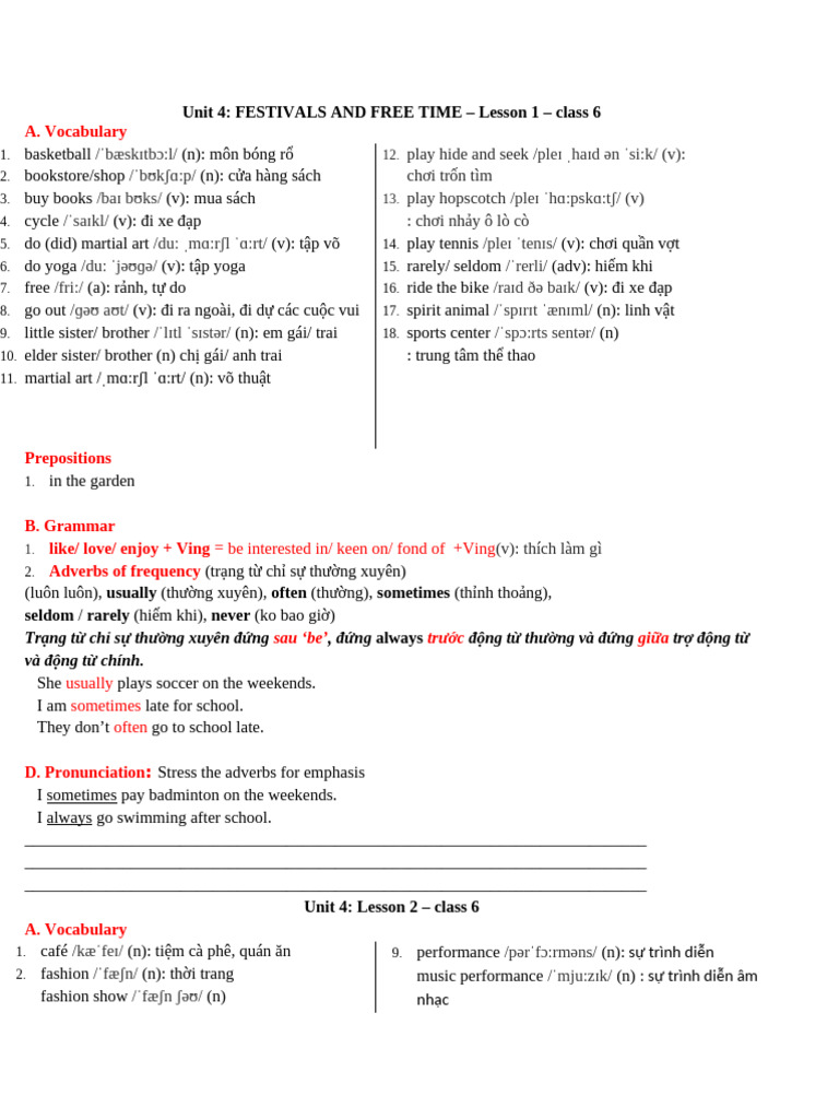 Unit 4 lesson 1+2+3 | PDF