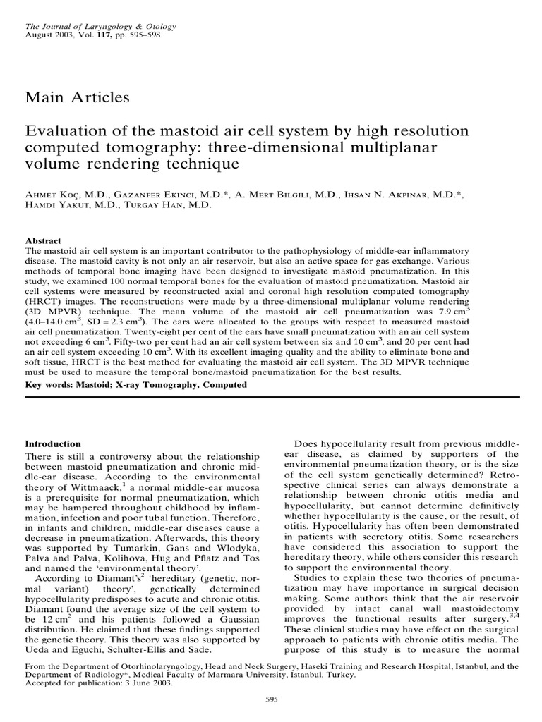Evaluation of The Mastoid Air Cell System by High Resolution | PDF | Ct ...