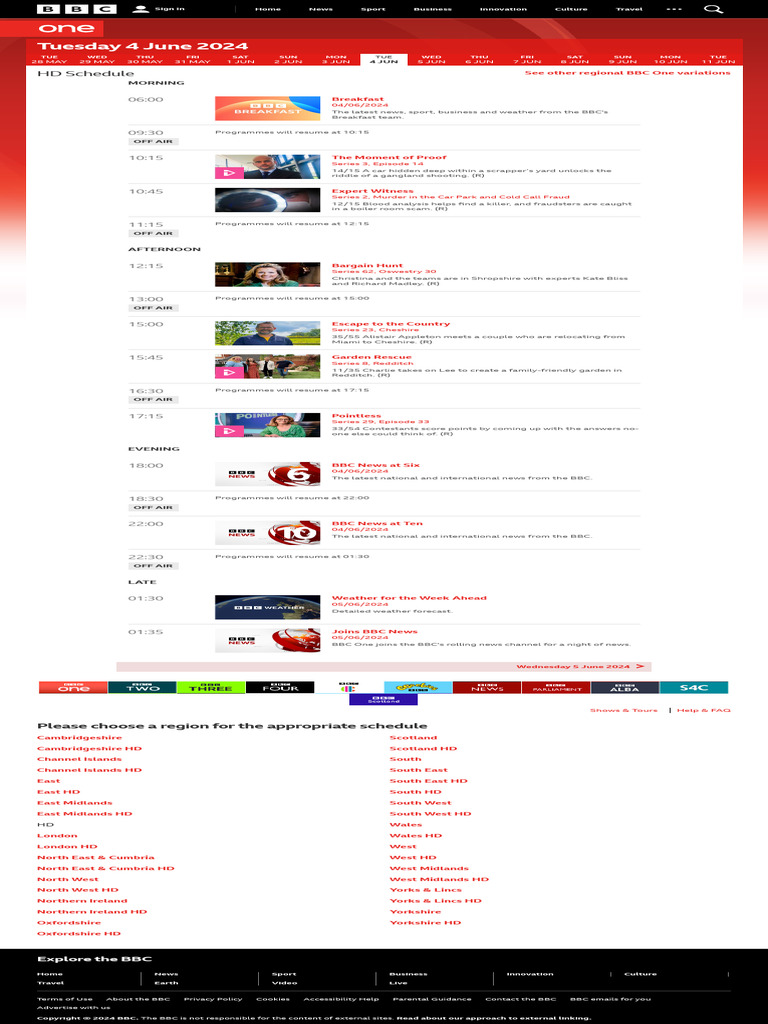 BBC One HD - Schedules, Tuesday 4 June 2024 | PDF | Bbc | Television Broadcasting Companies Of ...