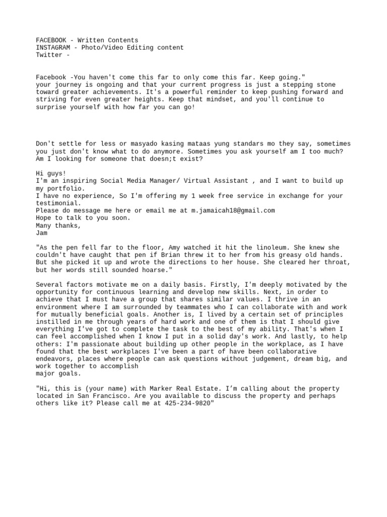 FACEBOOK - Written Contents | PDF | Self-Improvement