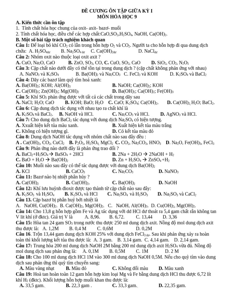 đề hoá gk1 | PDF