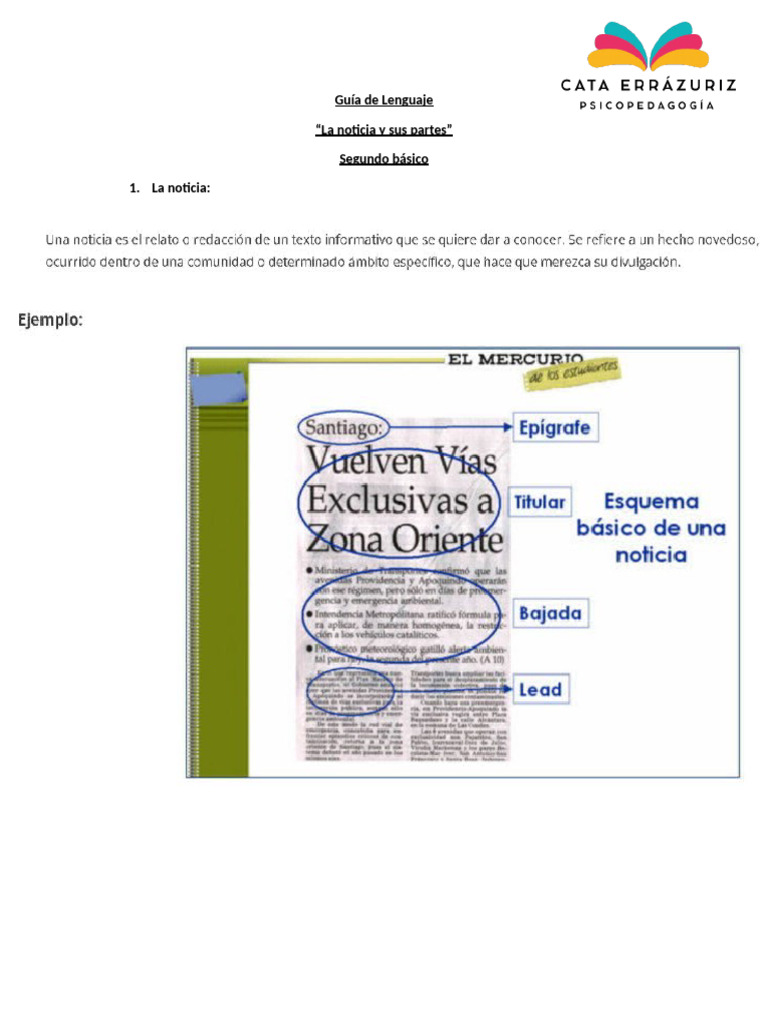 Guía de Lenguaje La Noticia y Sus Partes | PDF | Artes del Lenguaje y ...