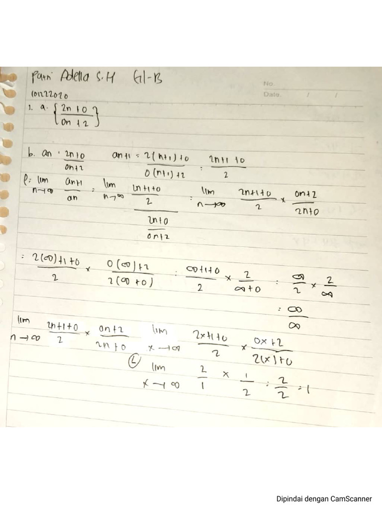 Putri Adella - 101222020 Kuis Kalkulus 1 | PDF