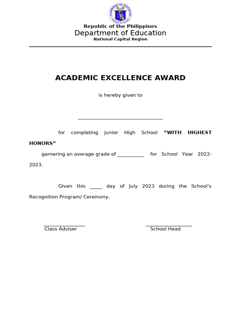 Academic Excellence Award | PDF