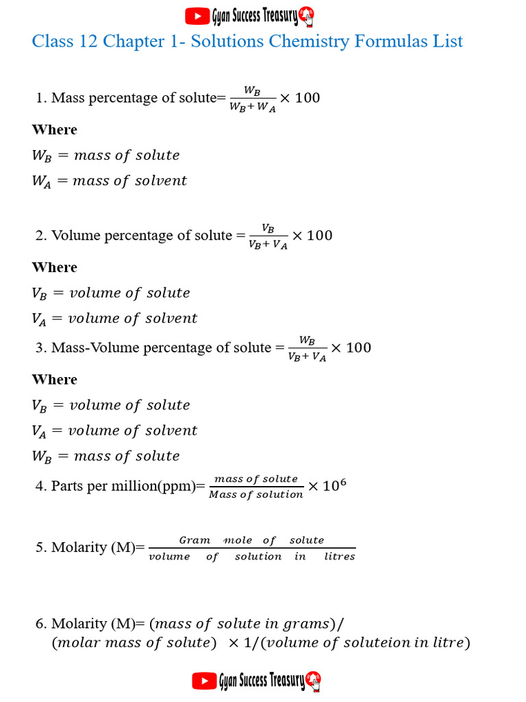 12th Chemistry Formula CH - Solutions | PDF | Atmosphere | Gases