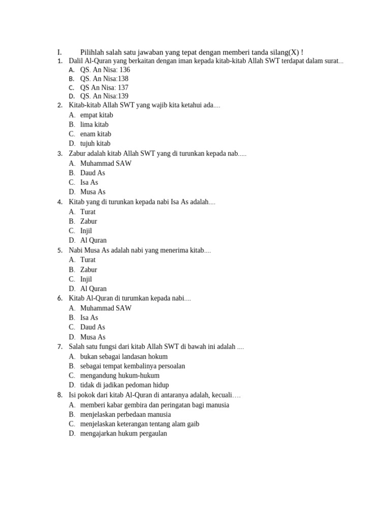 Soal Pas Kelas 8 Akidah Akhlak SMT 1 | PDF