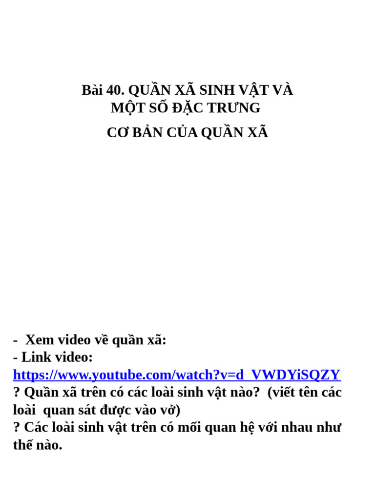 Bai 40 Quan xa sinh vat va mot so dac trung co ban cua quan xa | PDF