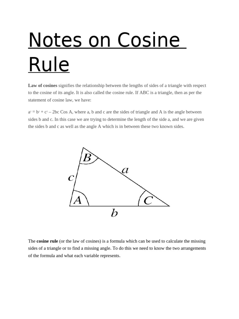 Notes On Cosine Rule | PDF | Science & Mathematics