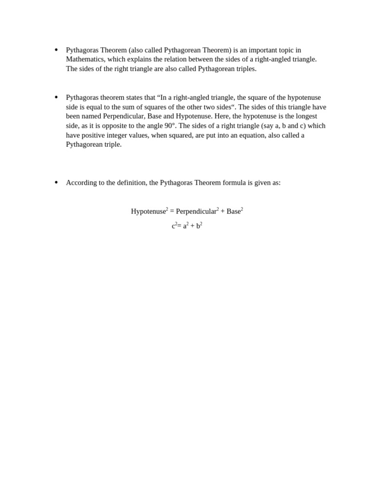 Pythagoras Theorem Grade 10 | PDF
