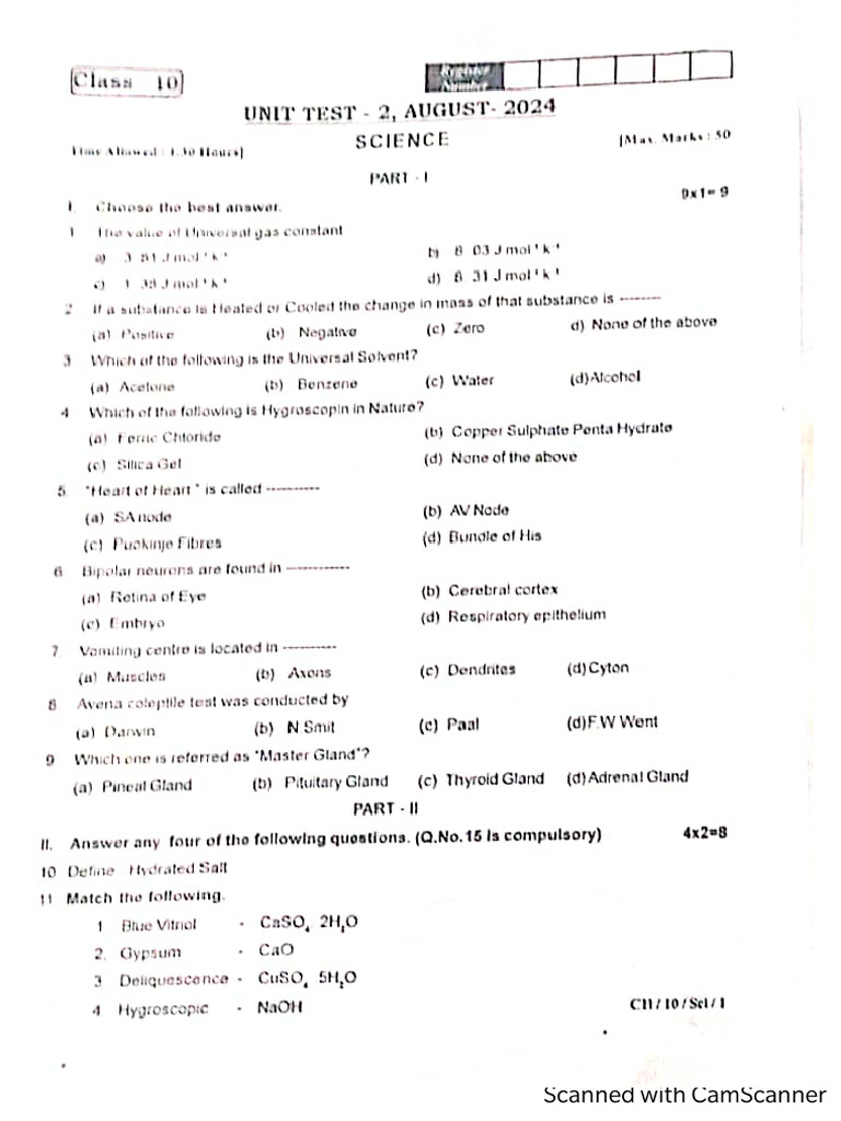 10th Science Unit Test 2 Question Paper 2024 English Medium PDF ... 10th Science Unit Test 2 Question Paper 2024 English Medium PDF ...