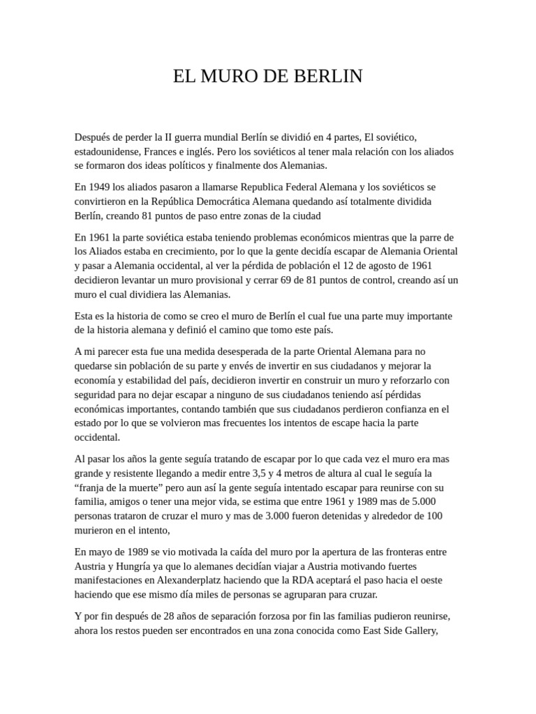 Historia del Muro de Berlín y su Caída | PDF | muro de Berlín ...