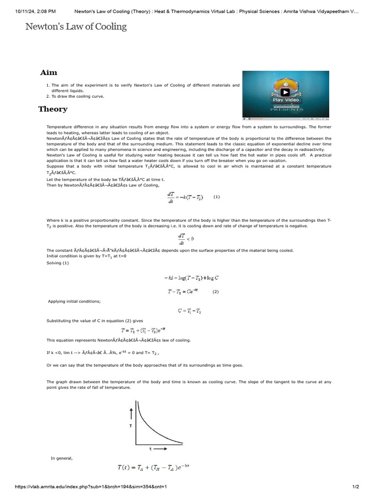Newton's Law of Cooling (Theory) _ Heat & Thermodynamics Virtual Lab ...