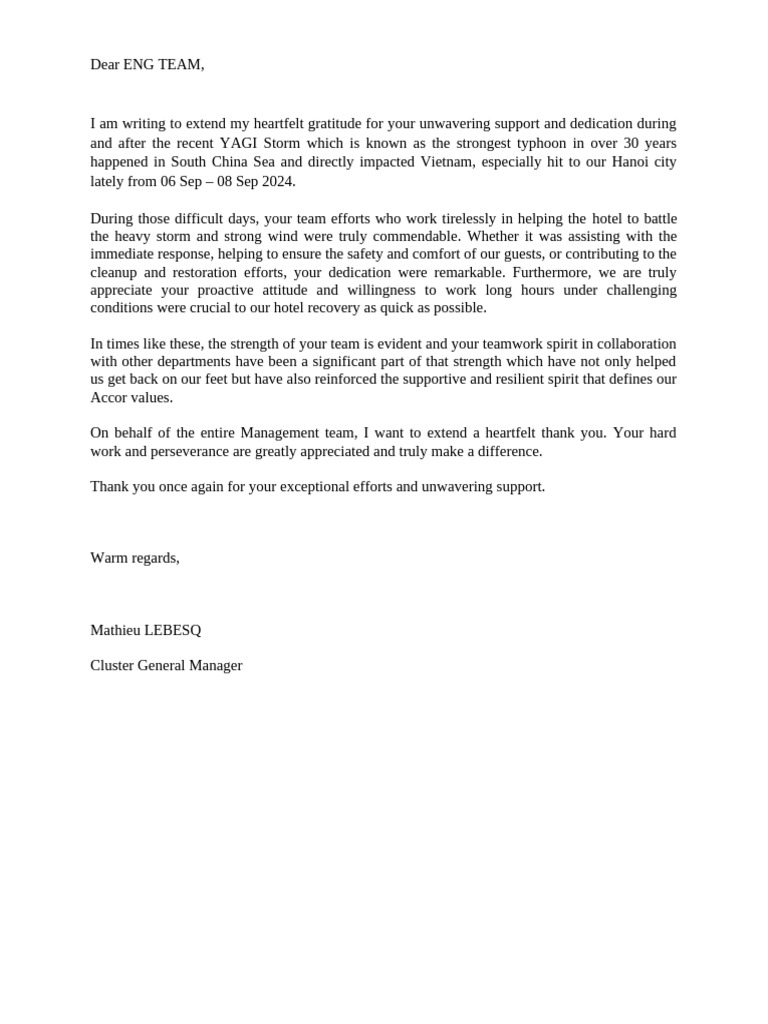 Thank you Letter - GM | PDF