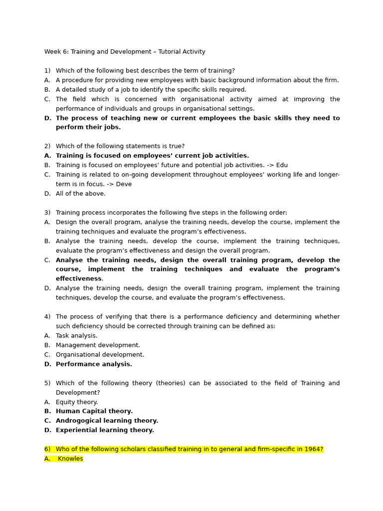 Week 6 Tutorial T&D With Answers | PDF | Learning Theory (Education ...
