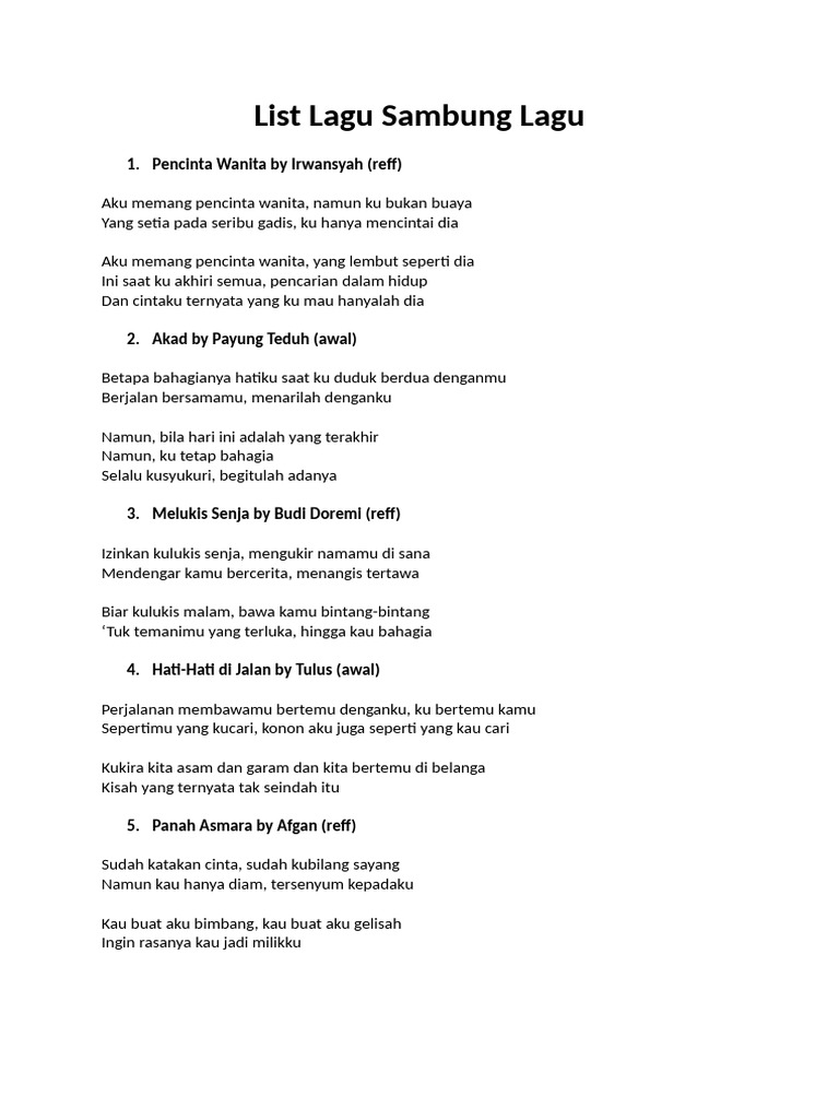 List Lagu Sambung Lagu | PDF | Puisi