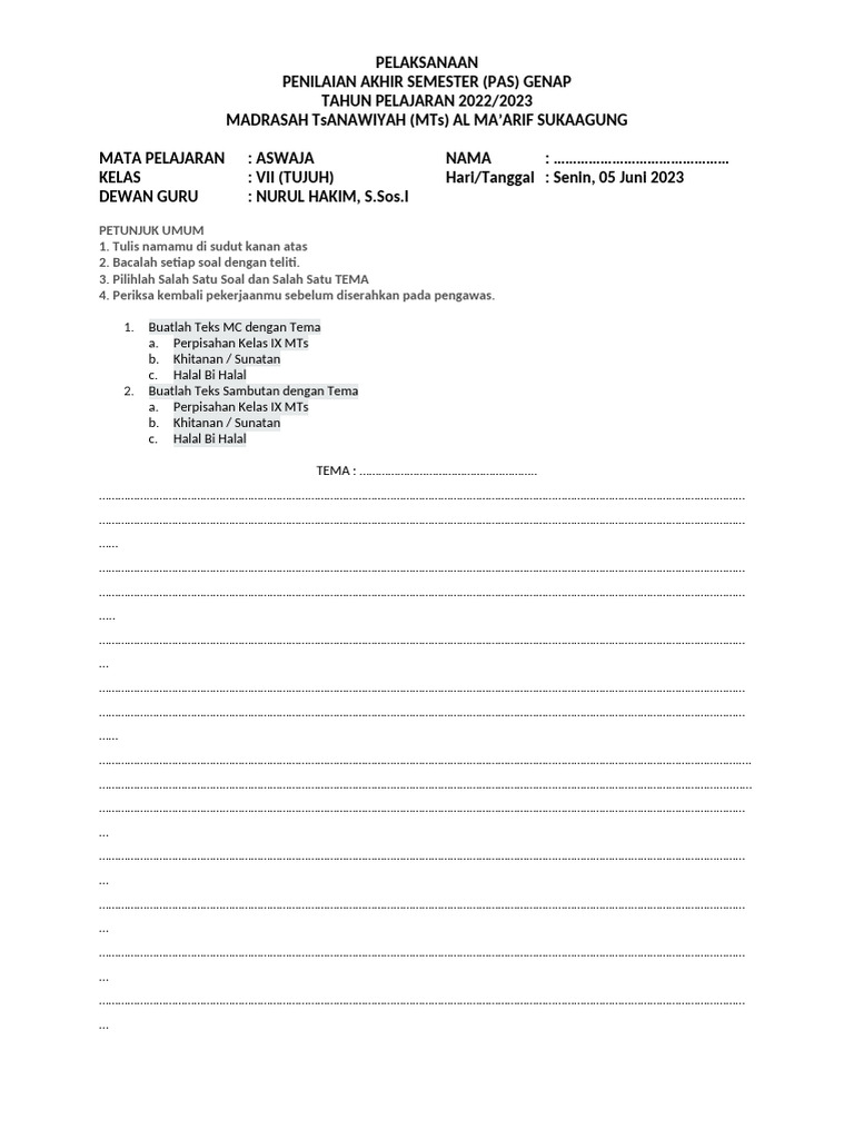 ASWAJA 7 PAS GENAP 2022-2023 | PDF