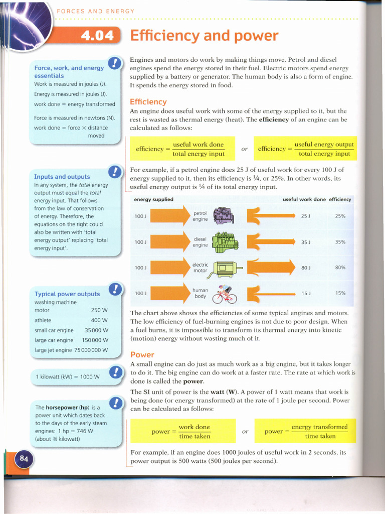 Forces and Energy: Work, Power, Efficiency | PDF | Engines | Watt