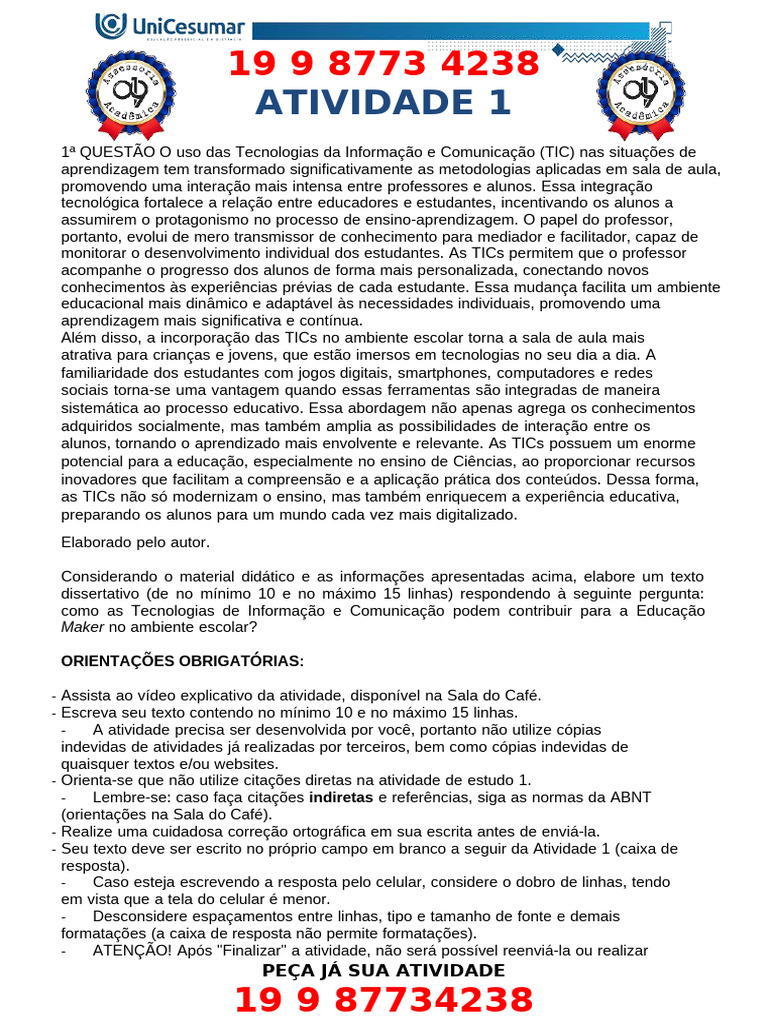 ATIVIDADE 1 - O Uso Das Tecnologias Da Informação e Comunicação (TIC ...