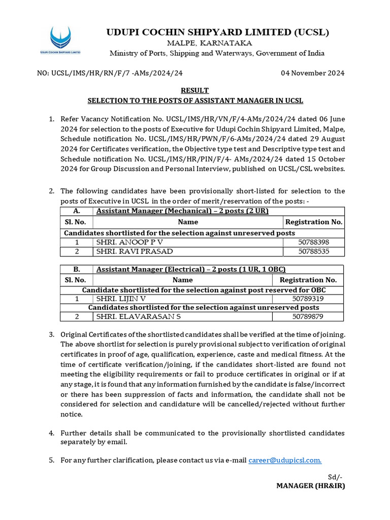 Udupi Cochin Shipyard Limited (Ucsl) : Malpe, Karnataka Ministry of ...