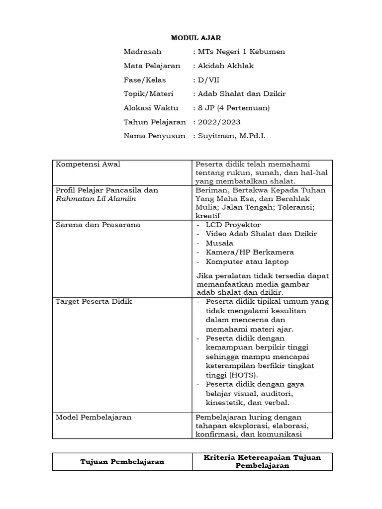 Contoh Modul Ajar | PDF