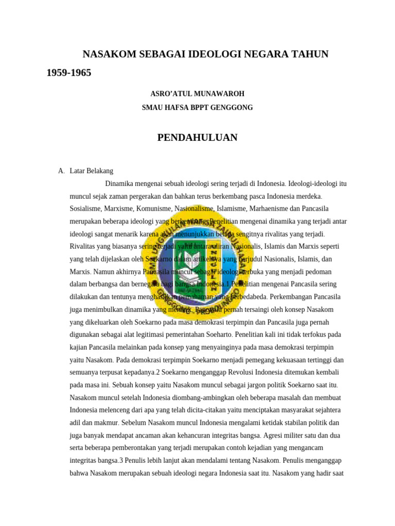 Nasakom Sebagai Ideologi Negara Tahun 1959 | PDF