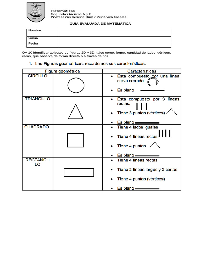 Guia Evaluada Figuras 2D y 3D - 2dos Bã¡sicos | PDF