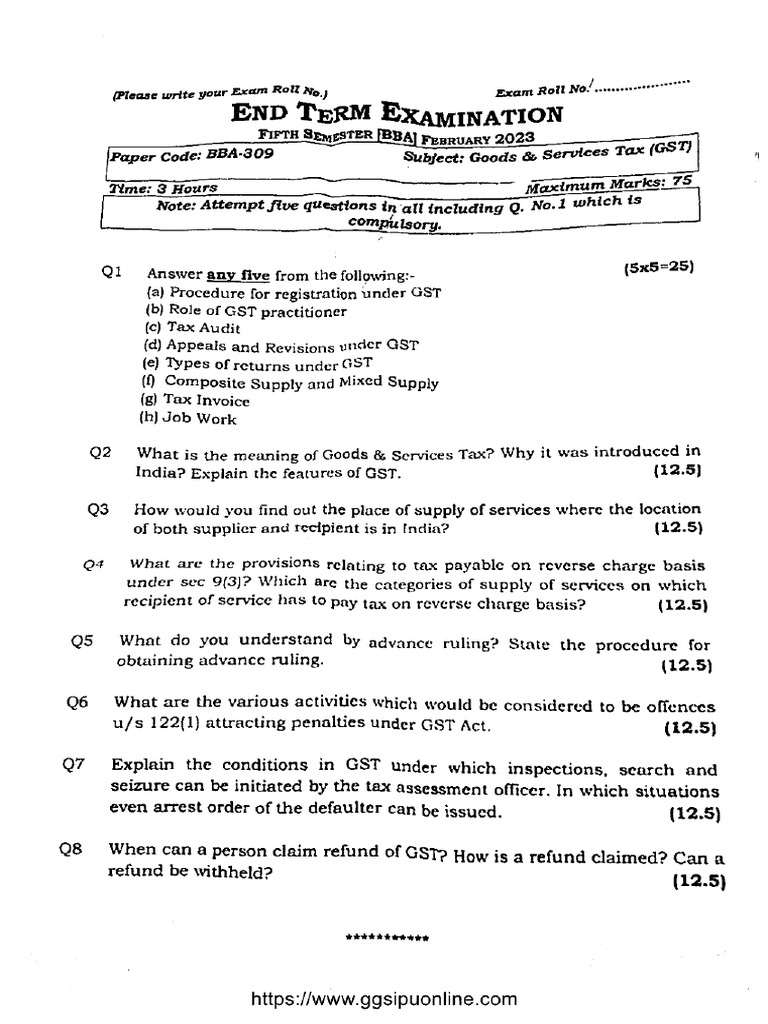 Bba 5 Sem Goods and Services Tax GST Bba 309 Feb 2023 | PDF