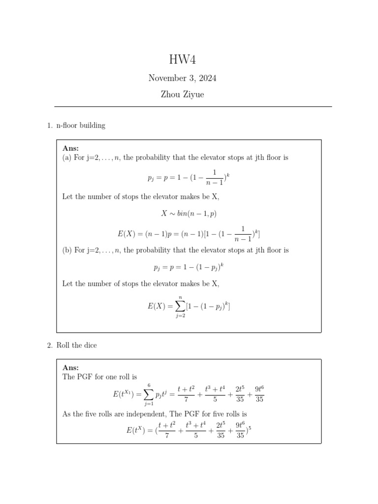 Probability HW5 | PDF | Teaching Methods & Materials