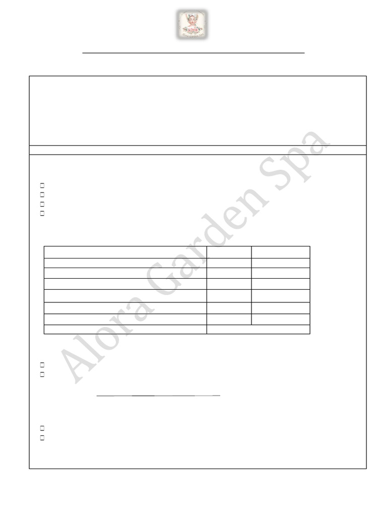 Borang Rekod Pelanggan Alora Garden Spa | PDF