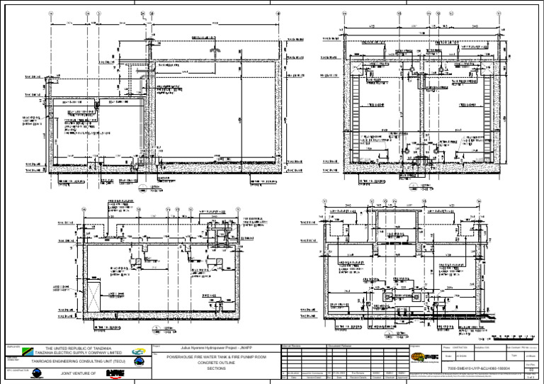Powerhouse Fire Water Tank & Fire Pump Room Concrete Outline Sections ...