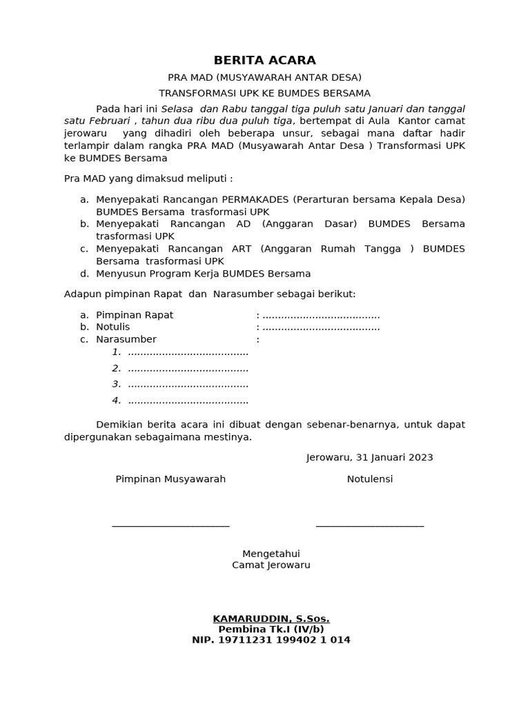 Berita Acara Bumdesma | PDF