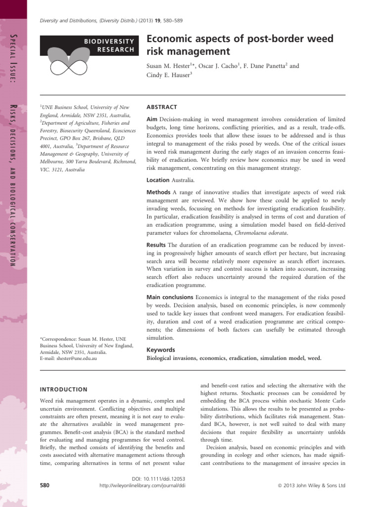 Diversity and Distributions - 2013 - Hester - Economic Aspects of Post ...