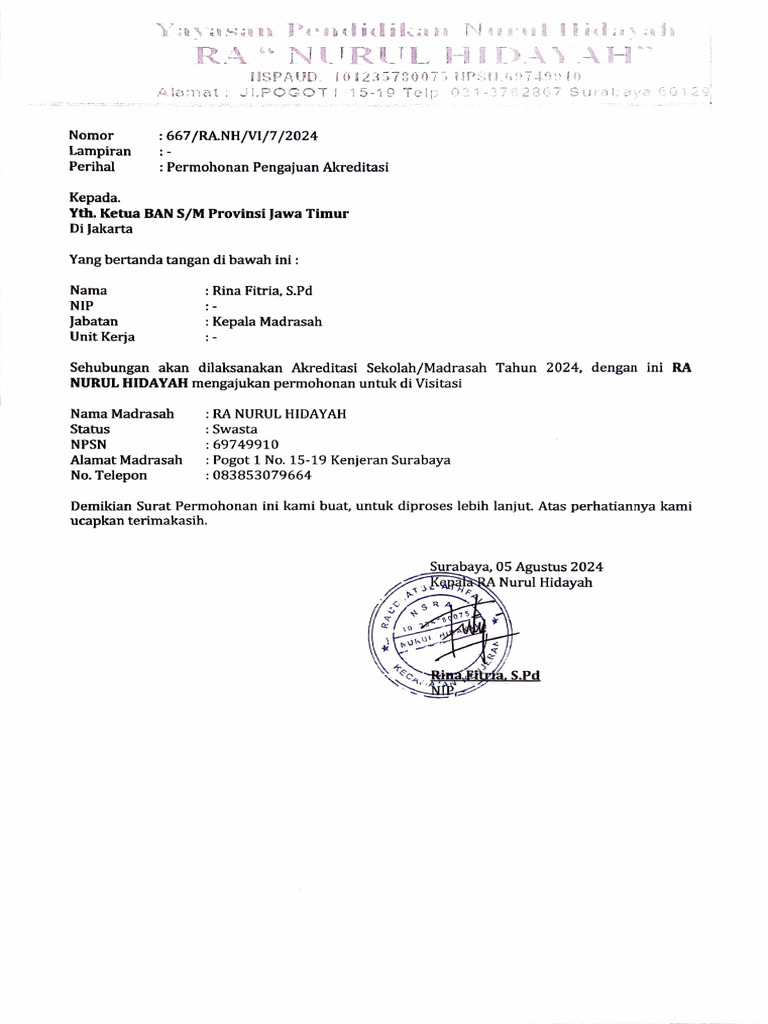 Surat Ajuan Akreditasi | PDF