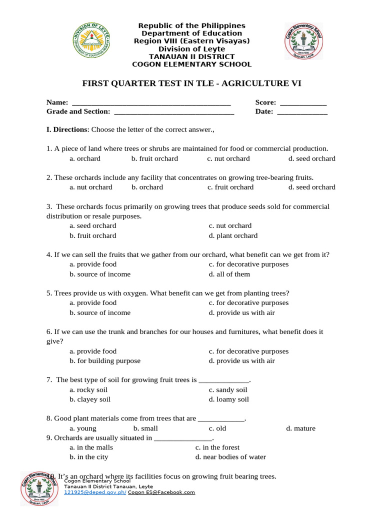 First Quarter TLE Test: Agriculture VI | PDF | Grafting | Agriculture