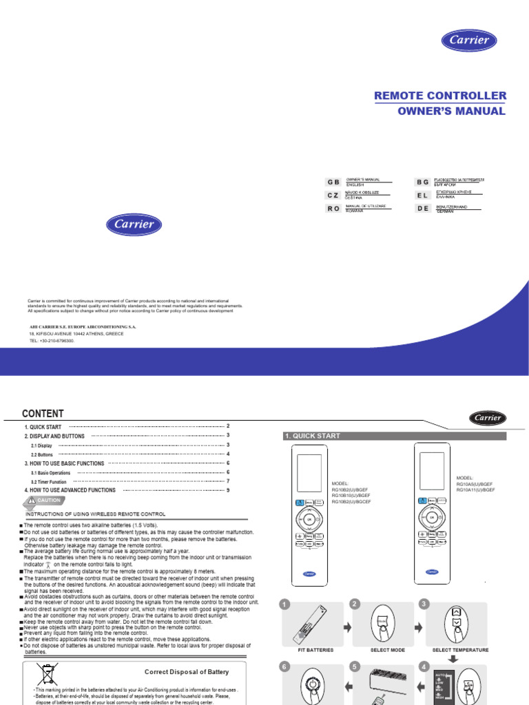 OM REMOTE CONTROL - Multi Language - AERO 1 | PDF | Remote Control | Air Conditioning