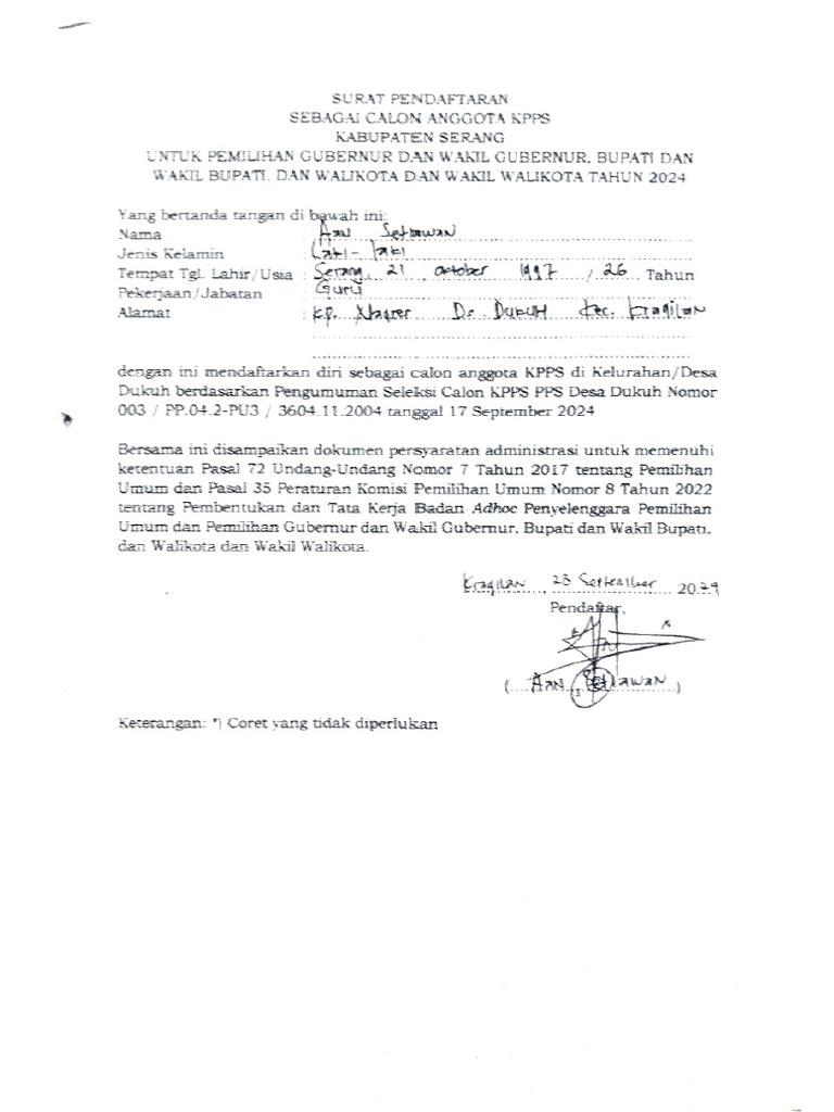 Pendaftaran Kpps - 20240928 | PDF