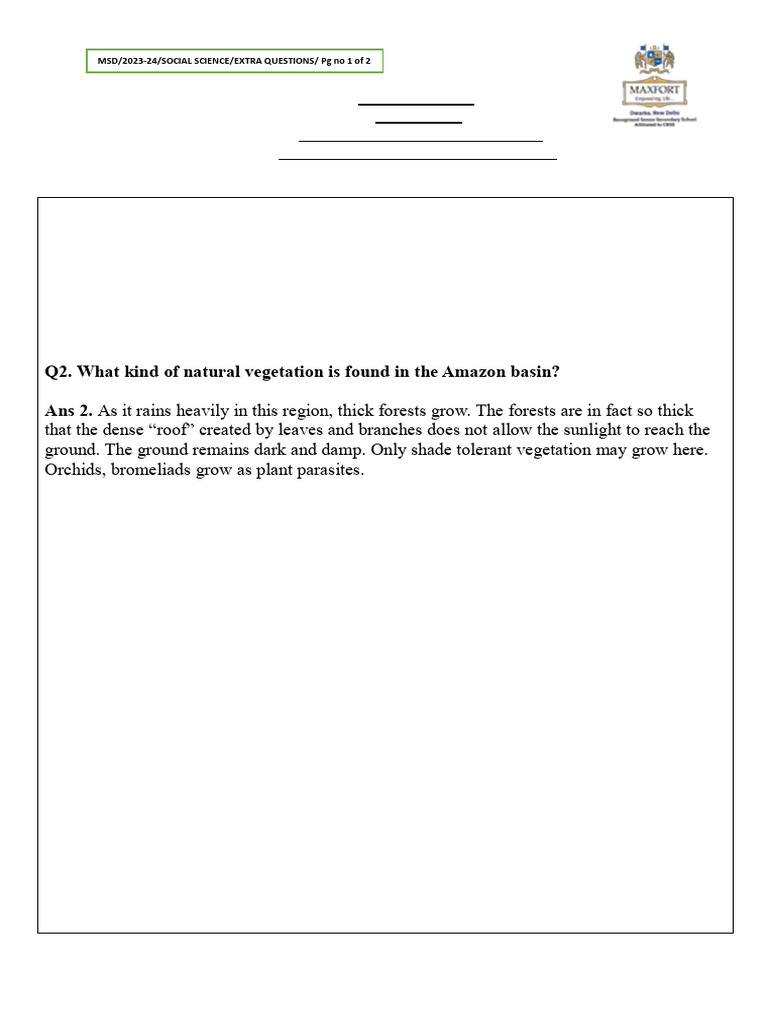 Human Environment Interaction Extra Questions | PDF | Forests | Trees