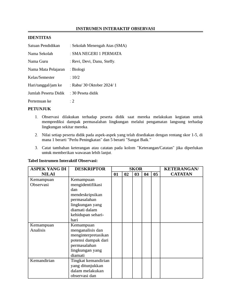 Instrumen Interaktif Observasi Kel.7 | PDF