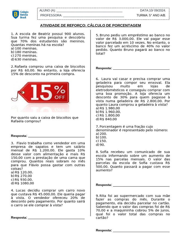 Atividade - Porcentagem | PDF
