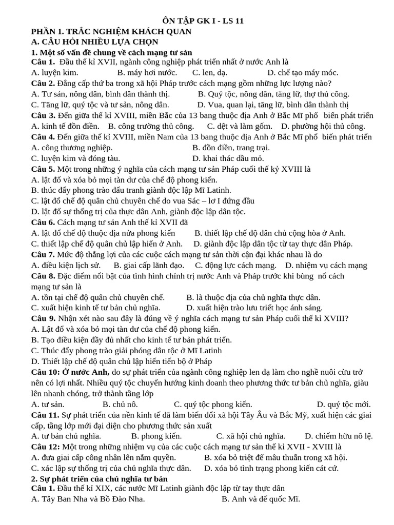 DE CƯƠNG ÔN TẬP GIUA KI I LS 11 1 | PDF