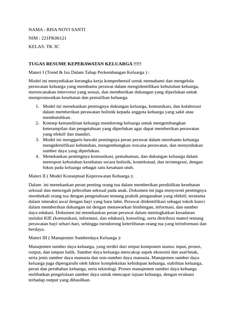 Resume Keperawatan Keluarga - Risa TK 3C | PDF | Pengembangan Diri