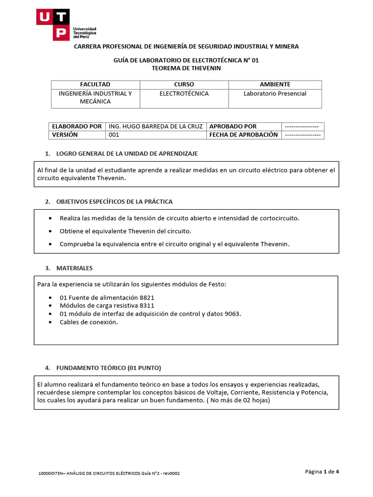 S09 - GUIA N°1 ELECTROTÉCNICA - Teorema de Thevenin | PDF | Red eléctrica | Resistencia ...