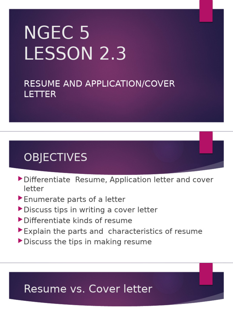 Lesson 2.3 Resume Application and Cover Letter | PDF | Résumé | Written ...