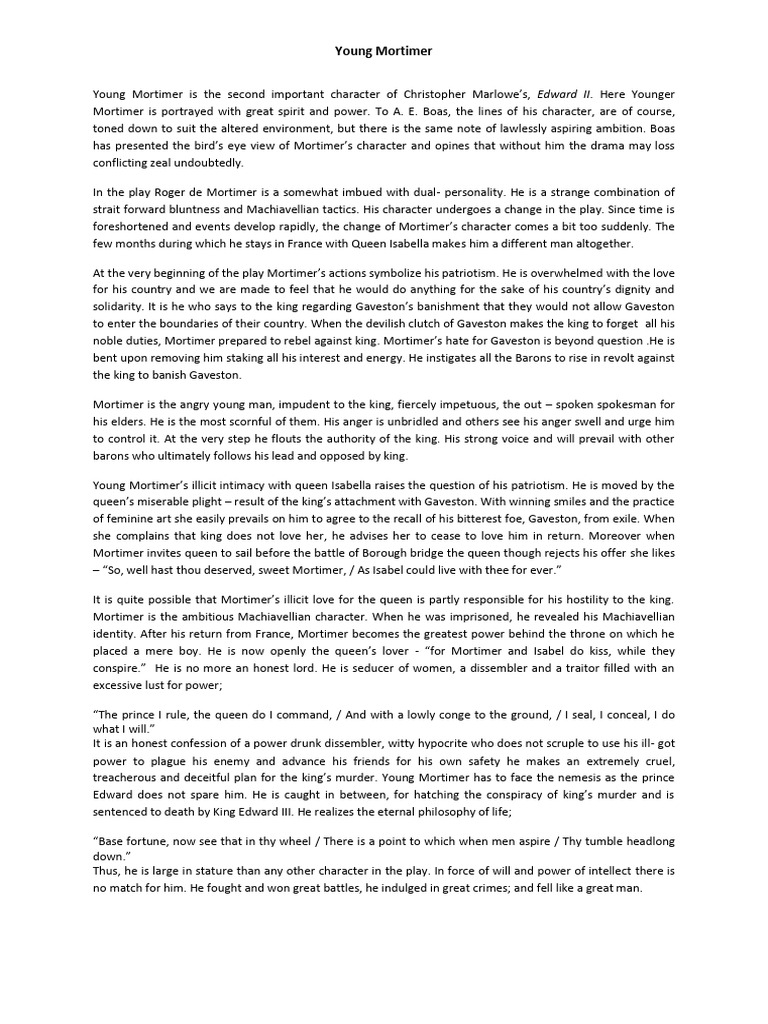 Character of Young Mortimer in Christopher Marlowe | PDF