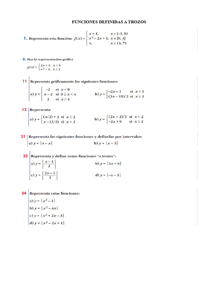 Ejercicios Funciones A Trozos | PDF
