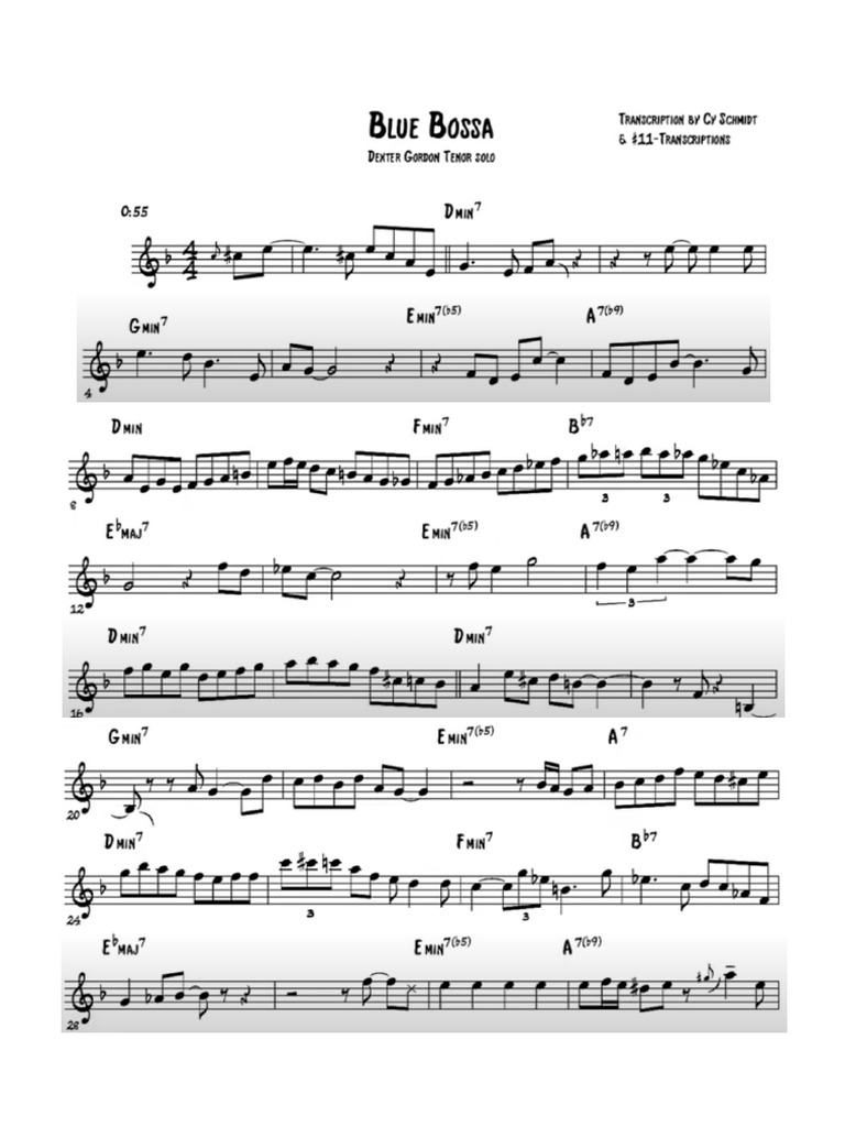 2 DEXTER GORDON Blue Bossa - solo transcription for Tenor saxophone (Bb) | PDF
