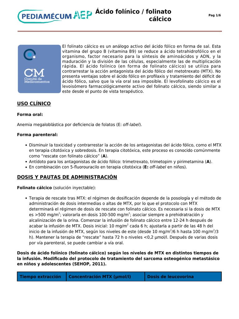 Ácido Folínico - Folinato Cálcico | PDF | Especialidades Medicas ...