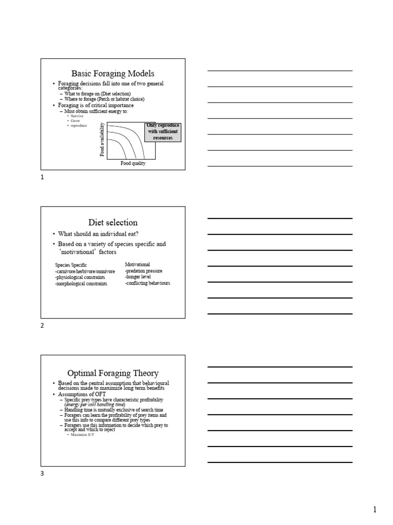 Basic Foraging Models: Diet Selection | PDF | Cost Of Living | Foraging