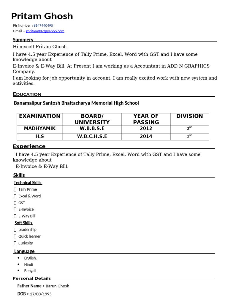 Pritam Ghosh (CV) | PDF | Career & Growth
